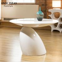 China Fiberglass Oval Coffee Side Table 70x56 cm Living Room Tea Table White for sale