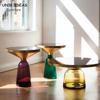 China Luxury Metal Glass Top Coffee Table Hand Blown Glass Base 50x53cm for sale
