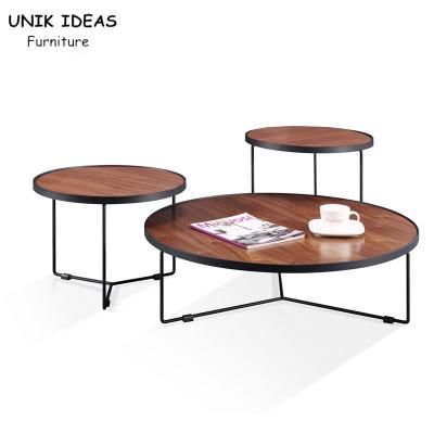 China Nordic Wooden Top Coffee Table Set 3 Round Tables Metal Frame 90x30 cm for sale