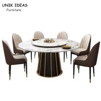 China Nordic Marble Dining Table Set 6 Person Round with 360 Rotating Turntable 120cm for sale