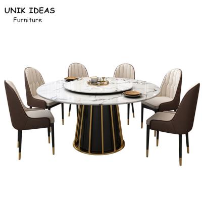 China Nordic Marble Dining Table Set 6 Person Round with 360 Rotating Turntable 120cm for sale