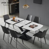 China White Luxury Marble Dining Table Set 150cm 6 Seats Extended Customizable for sale