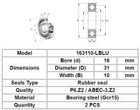 China 163110-2RS Deep Groove Ball Bearing 16x31x10mm Chrome Steel Bicycle Bearing for sale