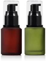 China Rose Red Empty Frosted Glass Pump Bottle with Transparent Cap Emulsion Lotion for sale