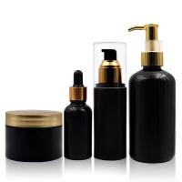 China Plastic Cosmetic Bottles Lotion Pump Bottle with Gold Lid Round Shoulder Bottle for sale
