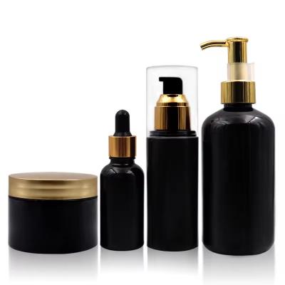 China Plastic Cosmetic Bottles Lotion Pump Bottle with Gold Lid Round Shoulder Bottle for sale