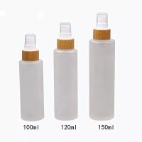 China 100ml Frosted Glass Bottle with Bamboo Pump Cosmetic Toner Container Skin care for sale
