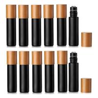 China 10ml 22/400 Essential Oil Bottles Bamboo Cap 22mm Clear Glass Roller Bottles for sale