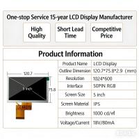 China 5-inch LCD Display with IPS Viewing Angle, 1024*600 Resolution, JDI High-definition, 50-pin RGB Interface for sale