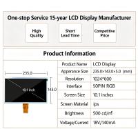 China 10.1 Inch TFT LED Display 1024x600 Resolution Vehicle Mounted IPS Wide Viewing Angle for sale