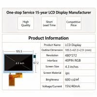 China 4.3-inch 480*272 TFT LCD Screen with IPS Viewing Angle, RGB 40-pin Interface, for Automotive Electronics. for sale