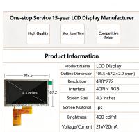 China 4.3 Inch 480x272 IPS LCD Display 40 Pin RGB Digital Medical Screen 350cd Brightness for sale