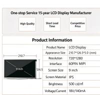 China 9-inch IPS LCD Display with MIPI Interface (60 Pins) 720x1280 Resolution 500cd/m Brightness for sale