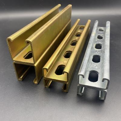 China Yellow Zinc Plated 41x21 41x41 41x82 Slotted Plain Double Unistrut Channel for sale