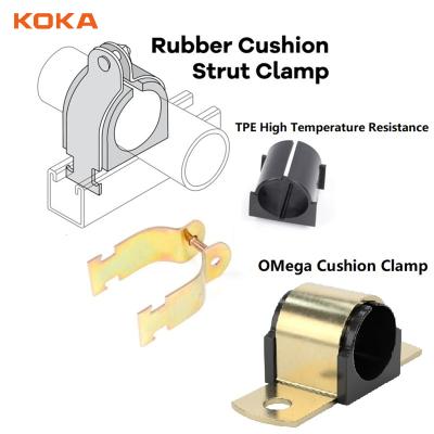China Custom Sizes Gold Zinc Stainless Steel SS304  SS316 Omega Saddles Rubber Cushion Tubing Pipe Strut Clamps cush a clamps for sale