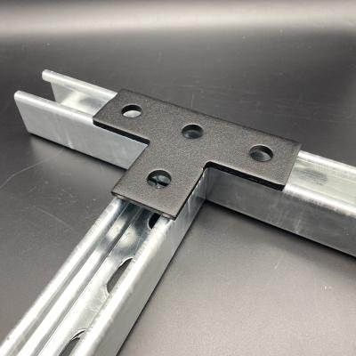 China Metal Steel T Shape Black Strut Fitting Hardware Stamping Parts for sale
