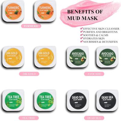 China Deep Clean Clay Face Mask Set Brightening Green Tea Turmeric Dead Sea Mud Rose 24K Gold for sale