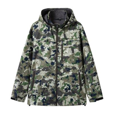 China Men's Wind-Resistant Water-Repellent Camouflage Hunting Jacket with Fleece Lining and Adjustable Hood for sale