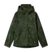 China Windproof Fleece Lined Tactical Softshell Jacket with Adjustable Hood and Digital Camo for sale
