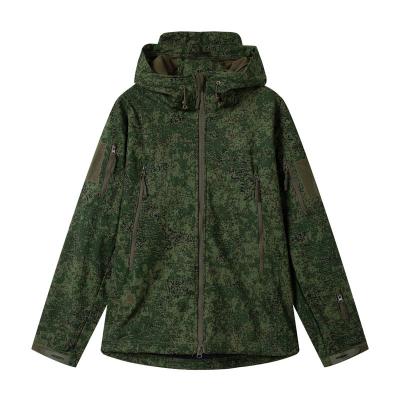 China Windproof Fleece Lined Tactical Softshell Jacket with Adjustable Hood and Digital Camo for sale