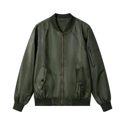 China Army Green Lightweight MA-1 Bomber Jacket with Orange Lining and Wind-Resistant Shell for sale