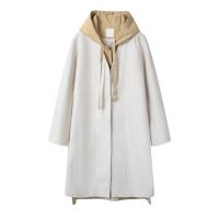 China Women's Wool-Blend Long Coat with Contrast Hood and Relaxed Straight Fit in Light Oatmeal for sale