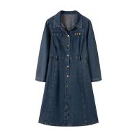 China Women's Long Sleeve Denim Shirt Dress with Button Front and Chest Pocket for sale