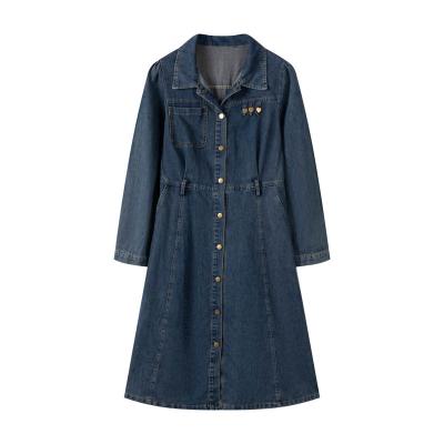 China Women's Long Sleeve Denim Shirt Dress with Button Front and Chest Pocket for sale