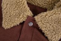 China Chestnut Brown Corduroy Shell Sherpa Lined Trucker Jacket with Snap Front Closure for sale