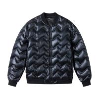 China Men's Glossy Black Chevron Quilted Puffer Bomber Jacket with Regular Fit for Urban Wear for sale
