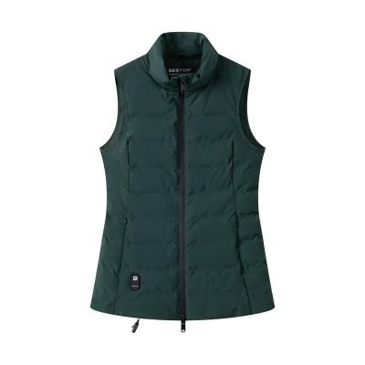 China Women's Dark Green USB Heated Padded Vest with Slim Longline Fit and Built-in Heating System for sale