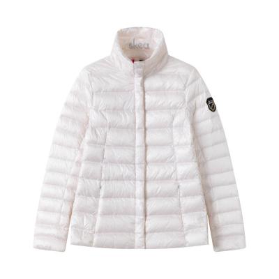 China Women's Lightweight Down Jacket with Stand Collar Snap Cuffs in Off-White for sale