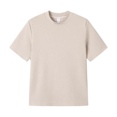China Minimalist Textured Double-Knit Tee Shirt with Relaxed Boxy Fit in Sand Beige for sale