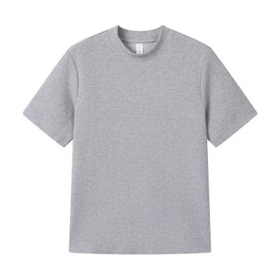 China Textured Knit Crew Neck Tee in Light Grey Melange - Cotton-Rich Blend T Shirt for Everyday Comfort for sale
