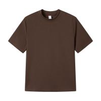 China Textured Knit Jersey Coffee Brown Minimalist Design Crew Neck T-Shirt for sale