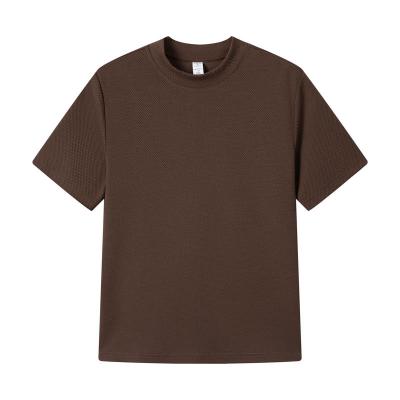 China Textured Knit Jersey Coffee Brown Minimalist Design Crew Neck T-Shirt for sale