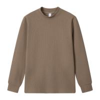 China Textured Waffle Pattern 100% Cotton Long Sleeve Top in Earthy Beige for Casual and Work Wear for sale
