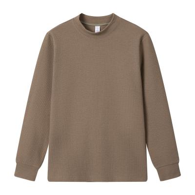 China Textured Waffle Pattern 100% Cotton Long Sleeve Top in Earthy Beige for Casual and Work Wear for sale