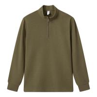 China Olive Green Zip-up Sweatshirt with Ribbed Knit Texture and 50% Cotton 50% Polyester Blend for sale