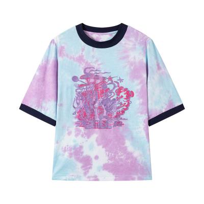 China Pastel Tie-Dye T-Shirt with Contrast Rib Trim and Graphic Print - Unisex Basic Tee for sale
