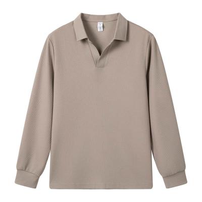 China Unisex Cotton-Rich Waffle Knit Long Sleeve Polo Shirt with V-Neck Placket for sale