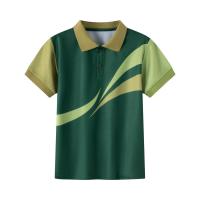 China Dark Green & Olive Wave-Print Colorblock Classic Polo Shirt with Slight Stretch for Sporty Comfort for sale