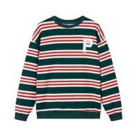 China Womens Mens Green Stripe Crewneck Sweatshirts With Chenille Letter Patch for sale