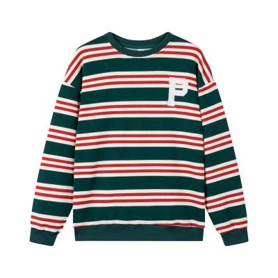 China Womens Mens Green Stripe Crewneck Sweatshirts With Chenille Letter Patch for sale