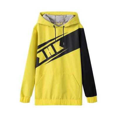 China Men's Bold Diagonal Logo Print Fleece Hoodie with Soft Brushed Fleece Lining and Color-Block Design for sale
