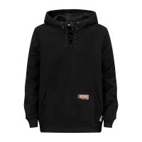 China Men's Black Pullover Hoodie with Lace-Up Neck and Kangaroo Pocket in 60% Cotton 40% Polyester Fleece for sale