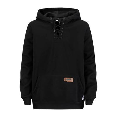 China Men's Black Pullover Hoodie with Lace-Up Neck and Kangaroo Pocket in 60% Cotton 40% Polyester Fleece for sale