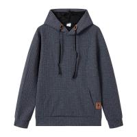 China Men's Charcoal Waffle Textured Pullover Hoodie with Kangaroo Pocket and Cotton-Poly Blend for sale