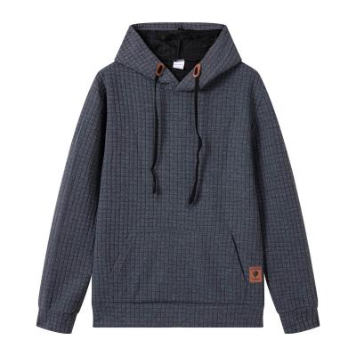 China Men's Charcoal Waffle Textured Pullover Hoodie with Kangaroo Pocket and Cotton-Poly Blend for sale