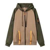 China Men's Two-Tone Utility Fleece Zip Up Hoodie with Soft Brushed Lining and Contrast Strap Details for sale